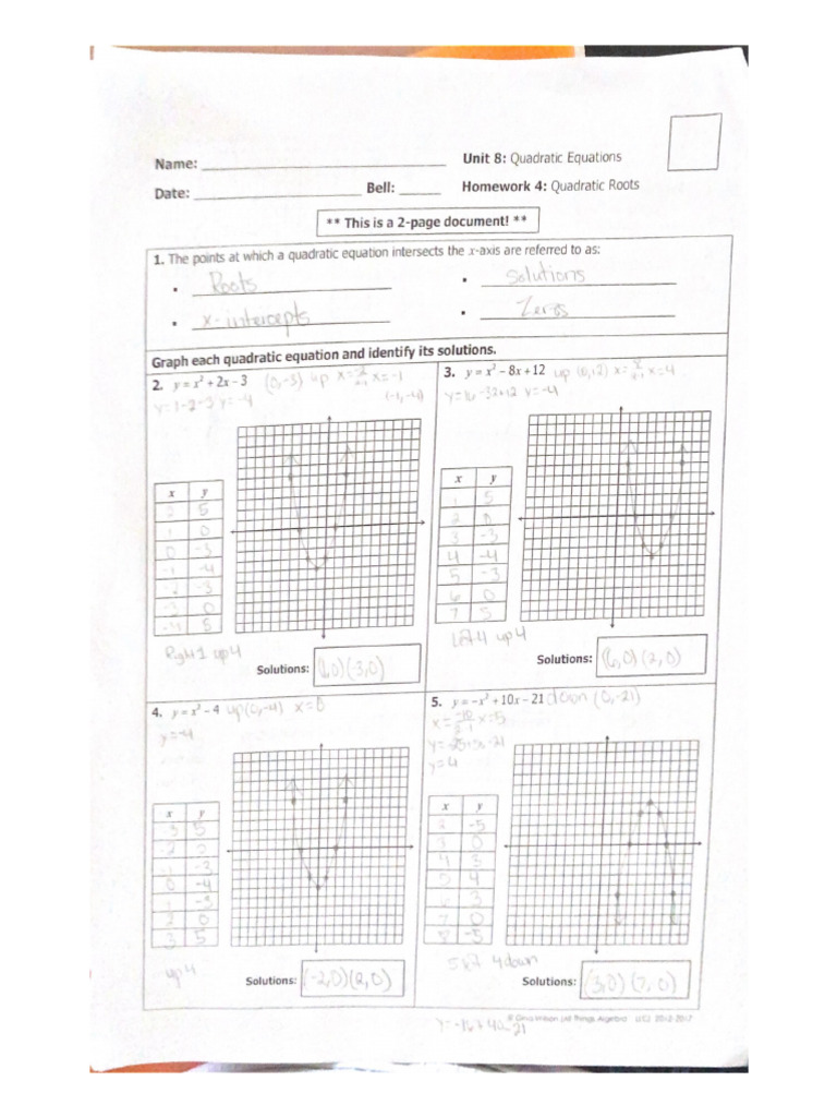Unit 8 Quadratic Equations 2 | PDF
