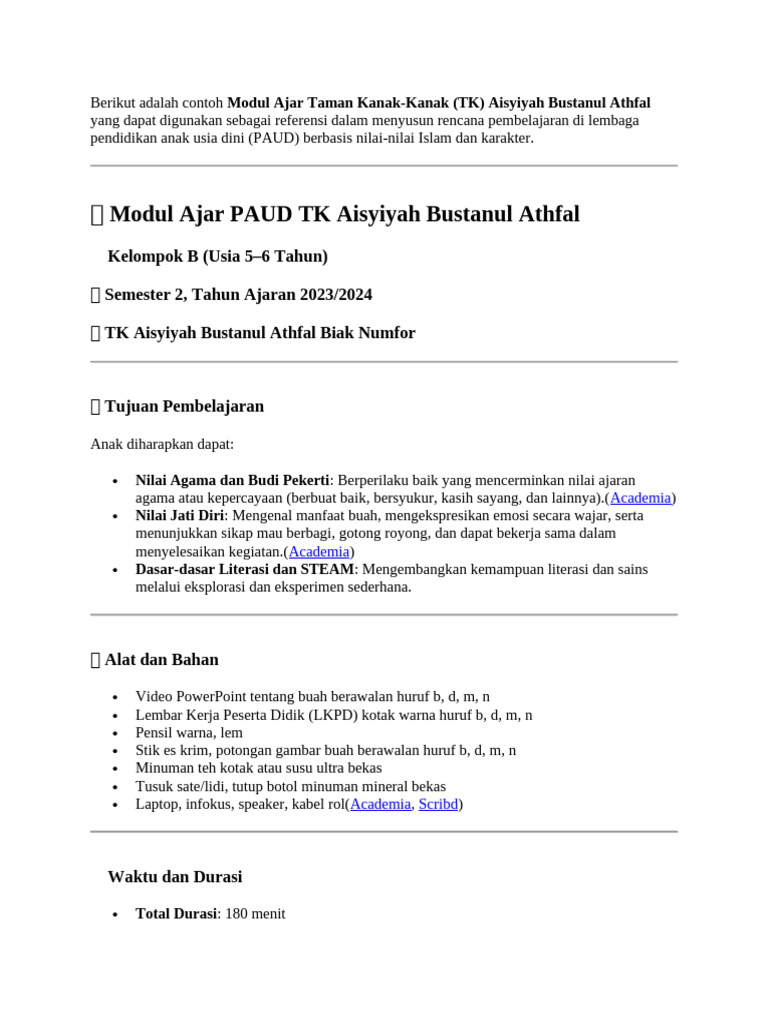 Modul Ajar PAUD TK Aisyiyah 2023 | PDF
