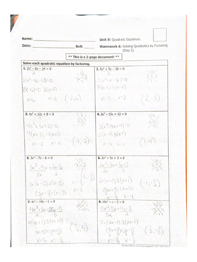 Unit 8 Quadratic Equations 3 | PDF