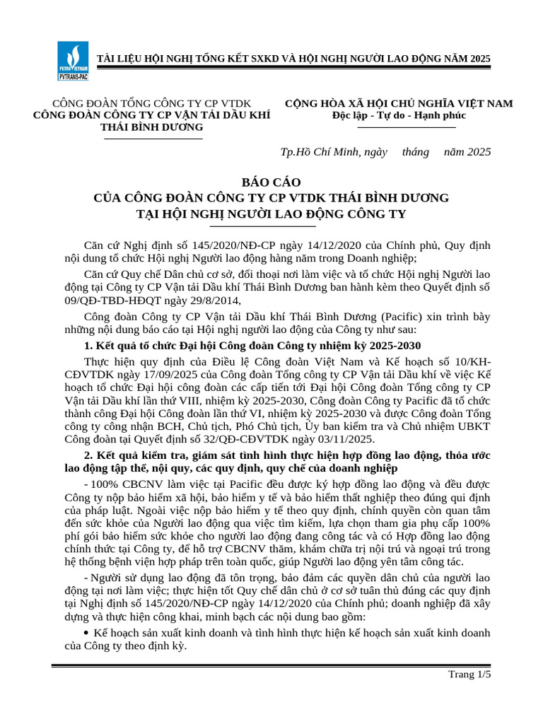 Bao Cao Cua Cong Doan Pacific Tai HNNLD Nam 2025 (2) | PDF