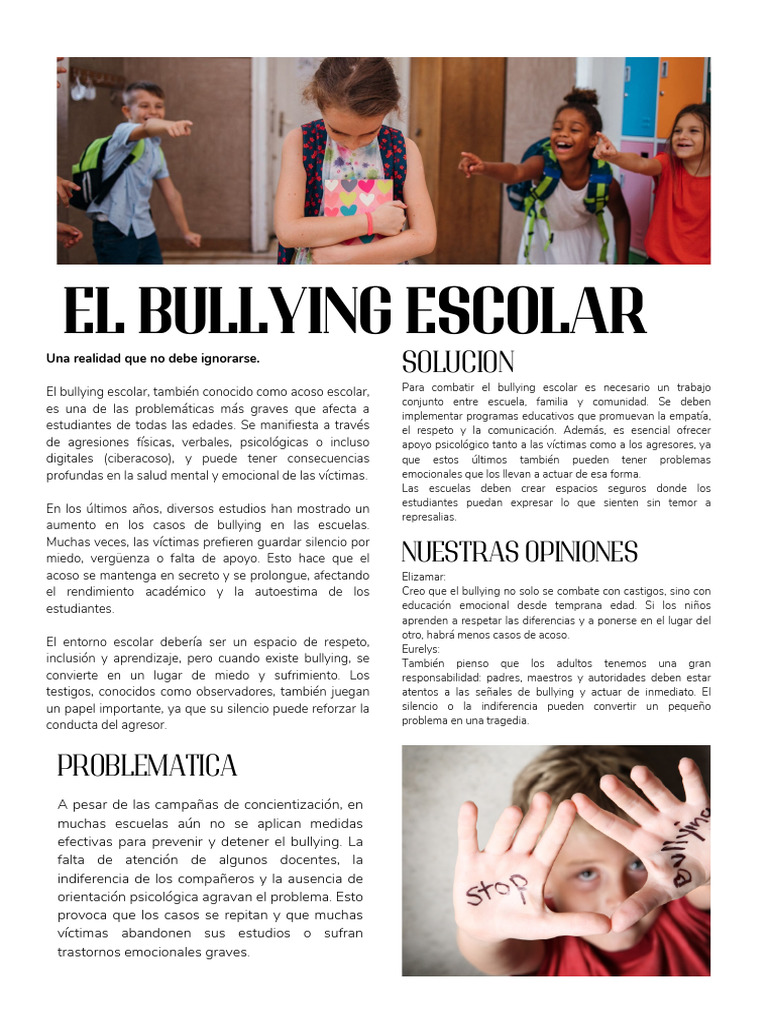Bullying Escolar: Problemas y Soluciones | PDF | Sicología | Ciencias ...