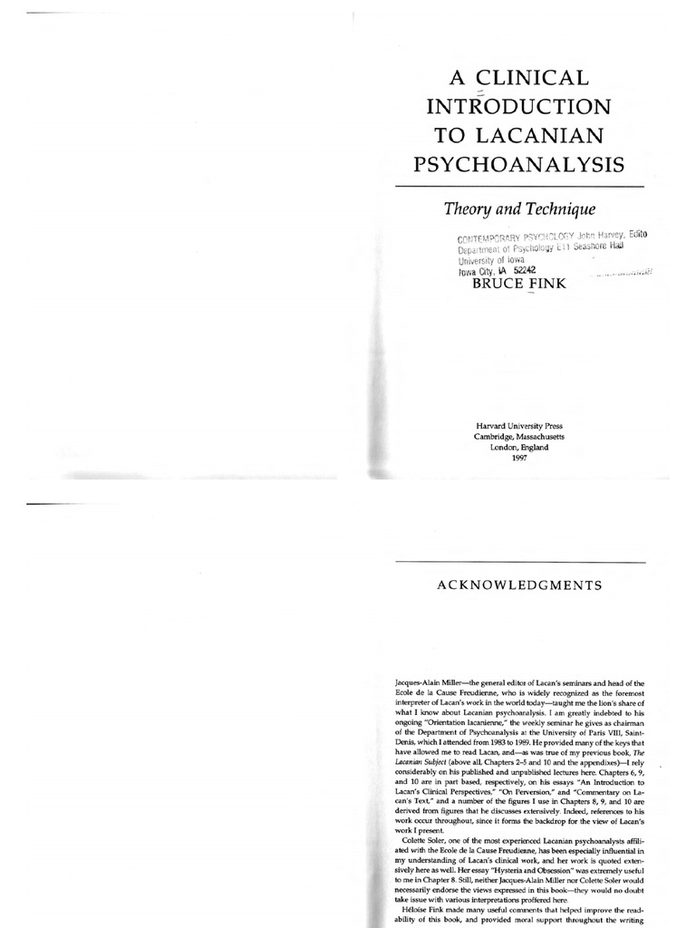 (Bruce Fink) A Clinical Introduction To Lacanian P | PDF ...