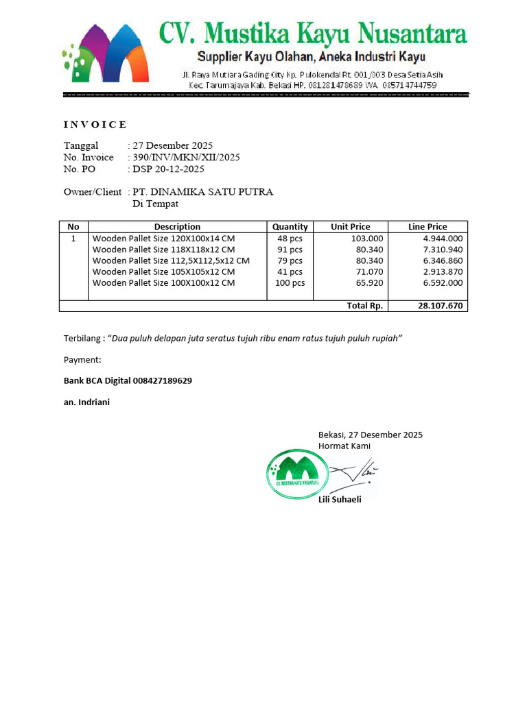 Invoice Pallet Pt. DSP | PDF