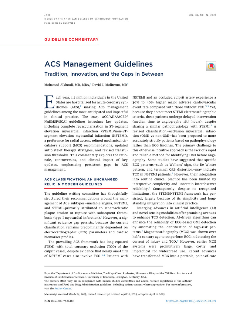 Alkhouli Moliterno Acs Management Guidelines | PDF | Myocardial ...