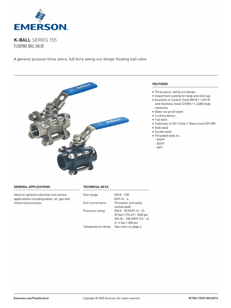 K-Ball Series 155 Floating Valves Guide | PDF | Plumbing | Mechanical ...