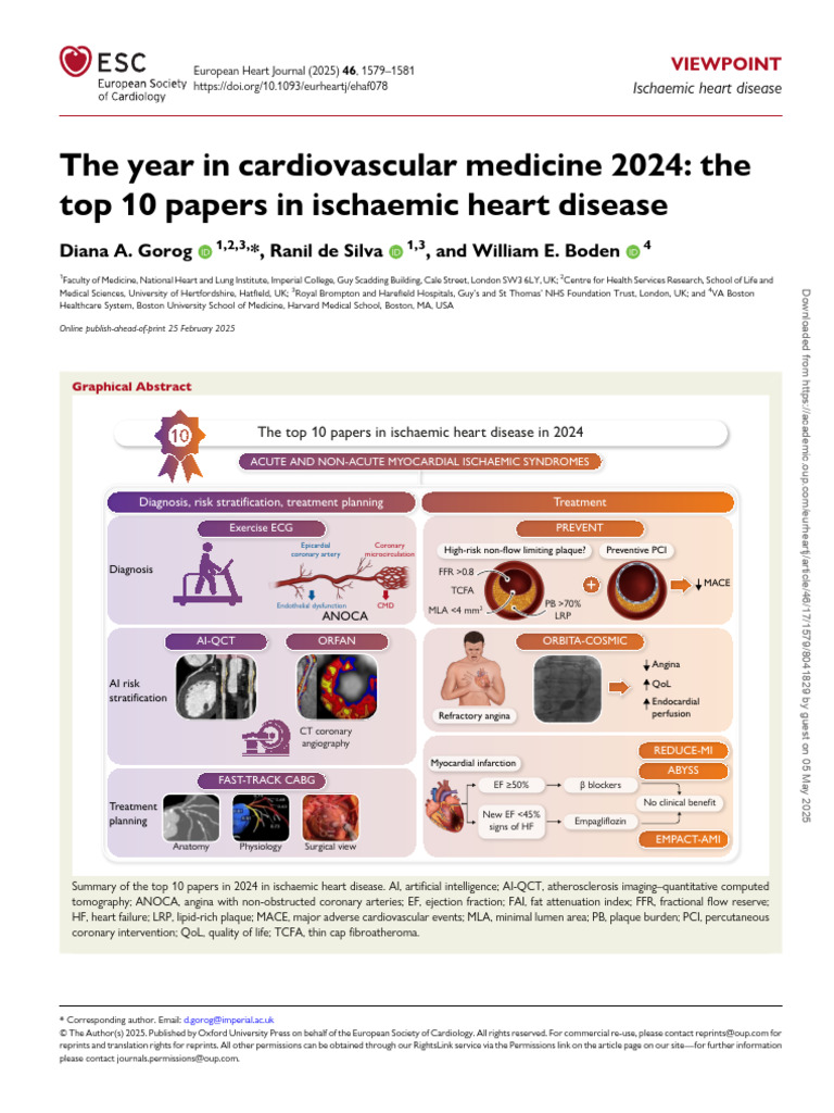Top 10 Papers in Ischaemic Heart Disease 2024 | PDF | Coronary Artery ...