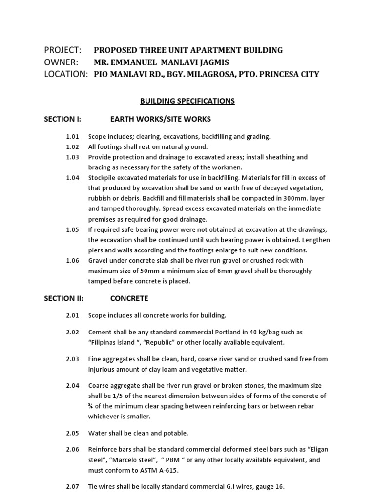 Building Specifications | PDF | Concrete | Door