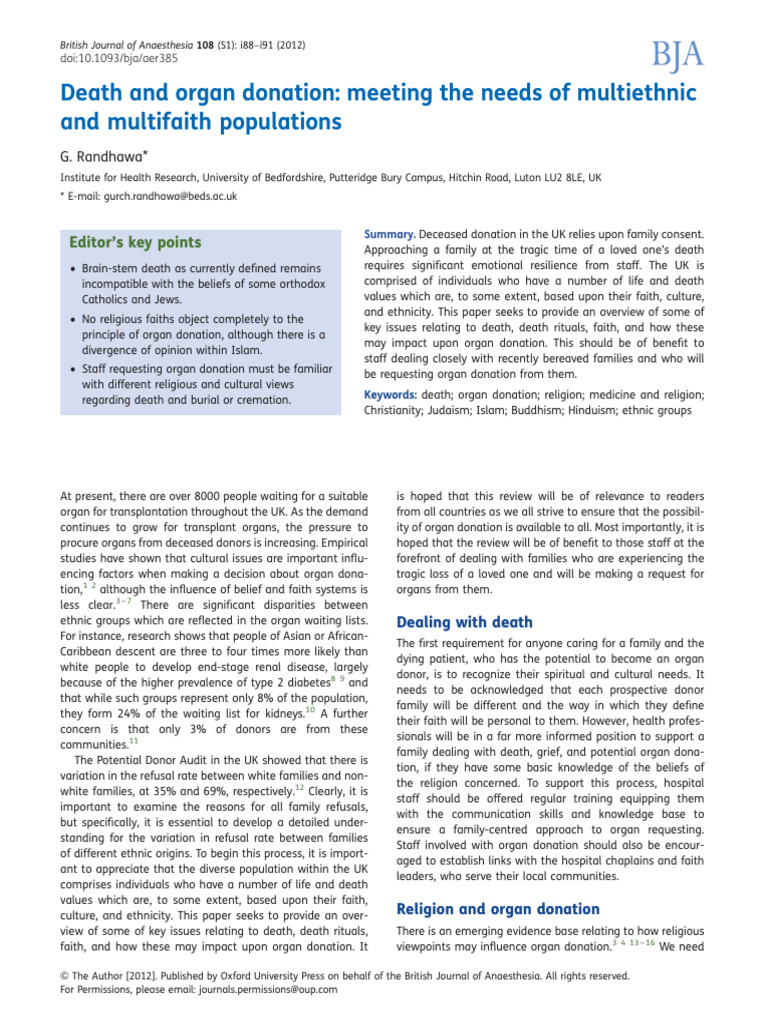 Death and Organ Donation Meeting The Needs of Mul | PDF | Organ ...
