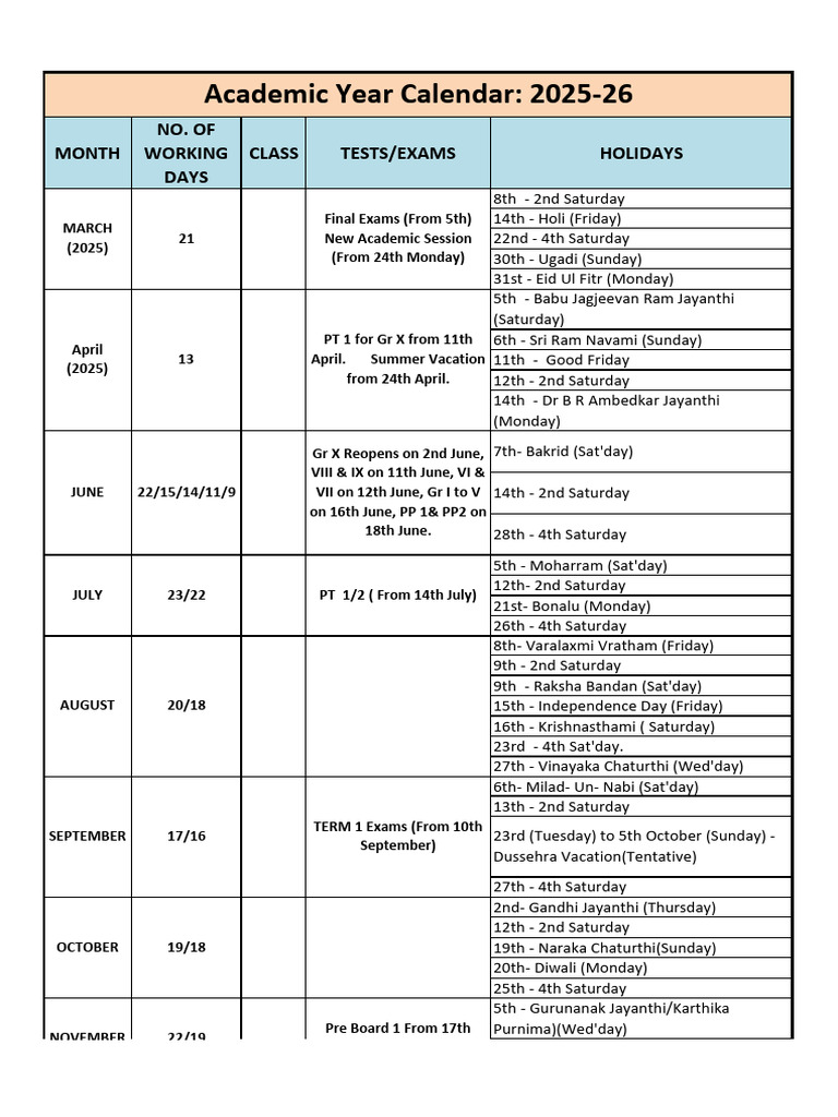 2025-26 Academic Year Calendar | PDF