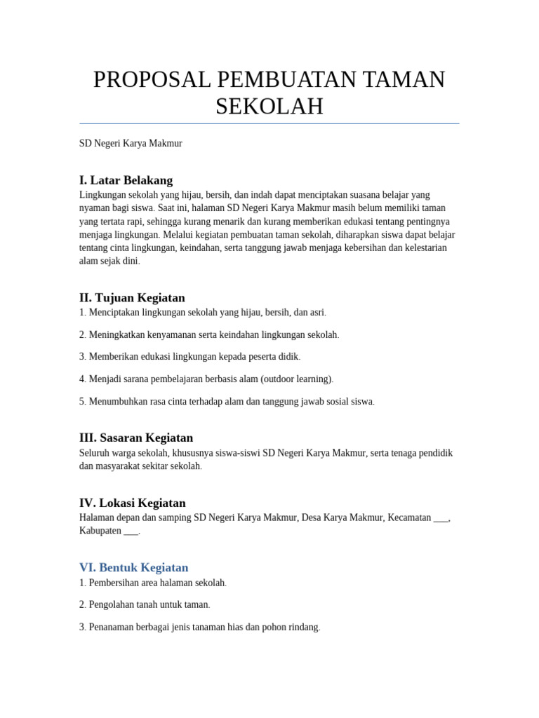 Proposal Taman Sekolah SD Karya Makmur | PDF
