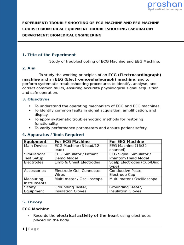 Trouble Shooting of Ecg Machine and Eeg Machine | PDF ...