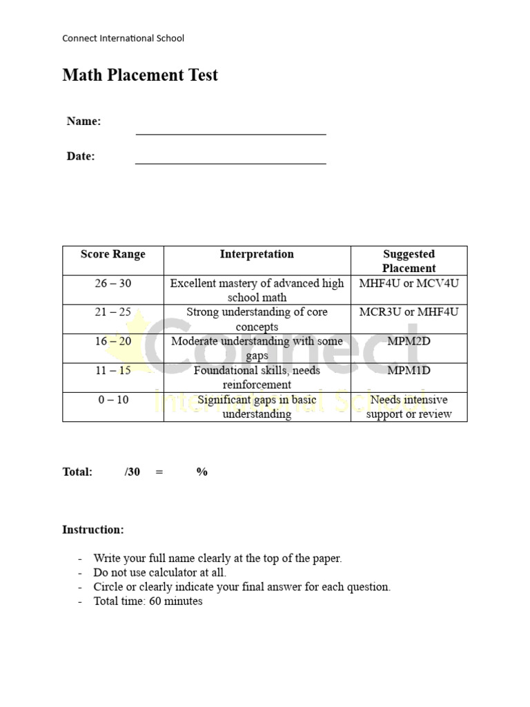 Math Placement Test | PDF | Mathematics | Mathematical Objects