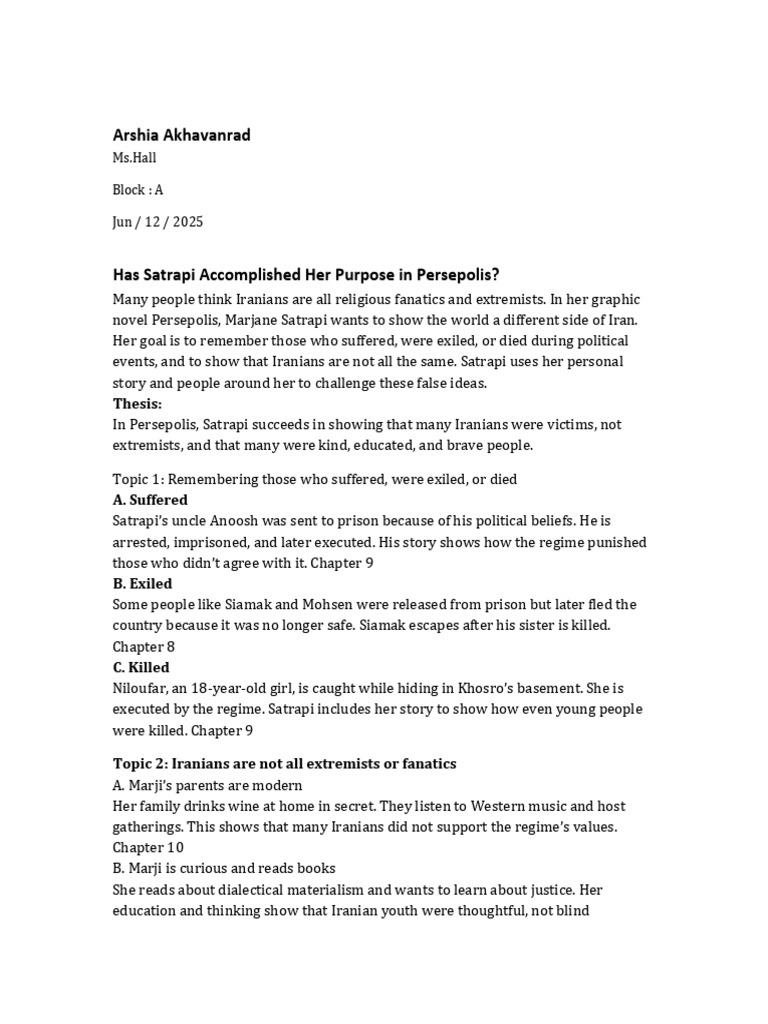 Satrapi's Persepolis: Challenging Stereotypes | PDF