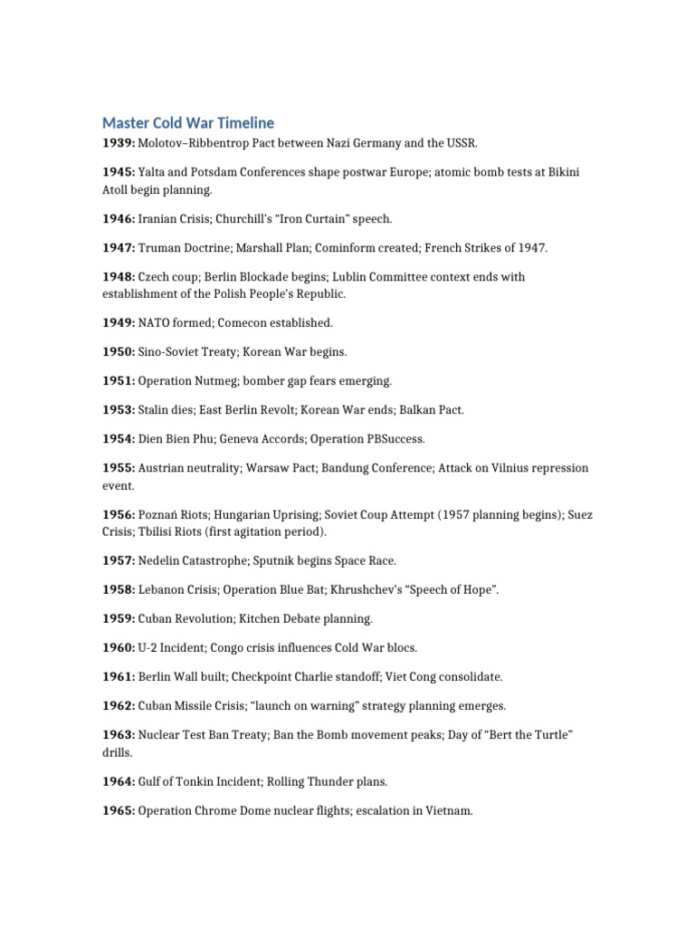 Master Cold War Timeline | PDF | Cold War | Aftermath Of World War II