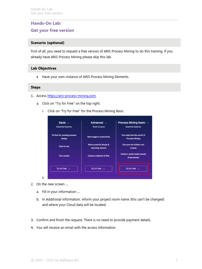 Hands-On Lab - Get Your Free ARIS Process Mining | PDF