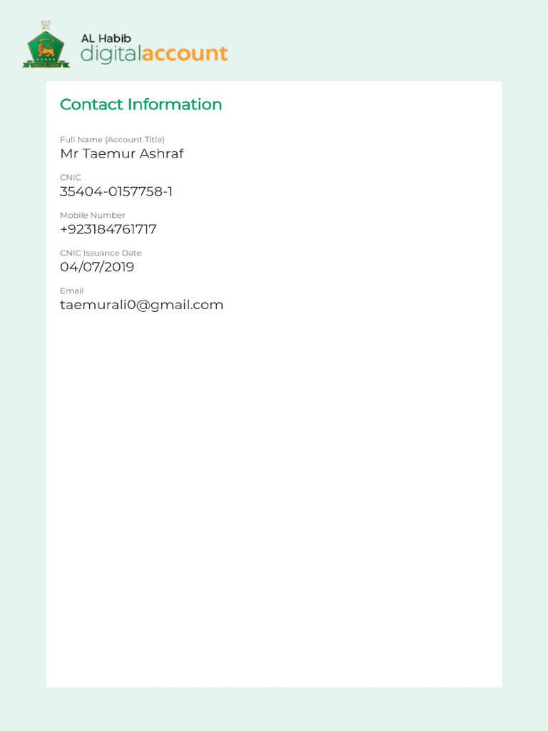 AL Habib Digital Account Form | PDF