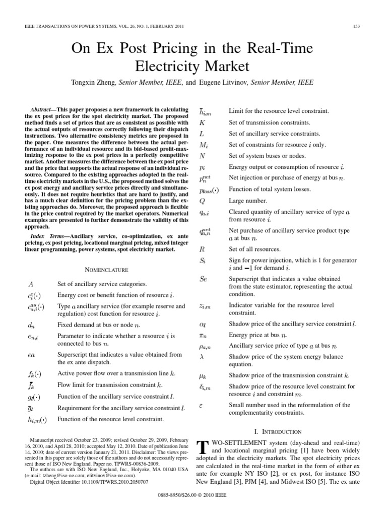 Ex Post Pricing Framework for Electricity Market | PDF | Economic ...