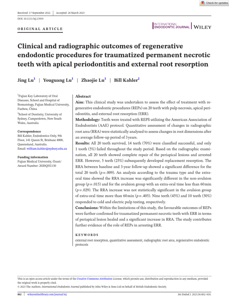 Int Endodontic J - 2023 - Lu - Clinical and Radiographic Outcomes of ...