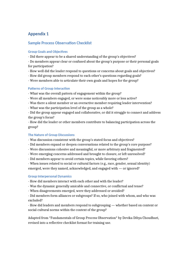 Appendix1 Process Observation Checklist | PDF