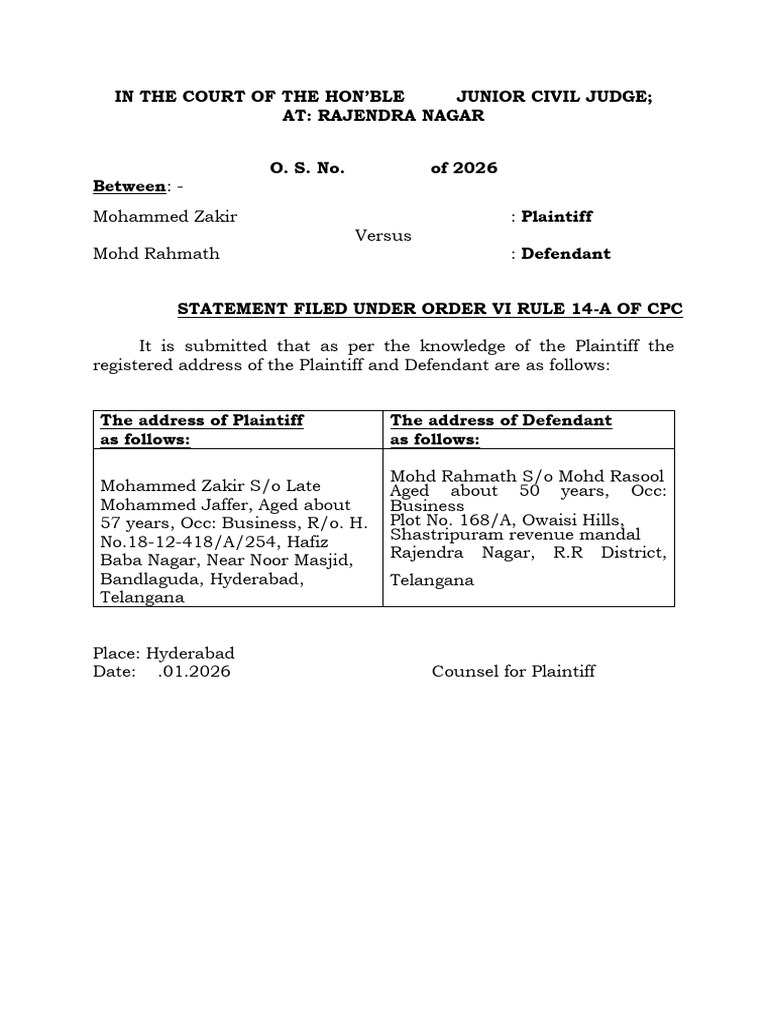 Statement Under Order VI Rule 14-A CPC | PDF