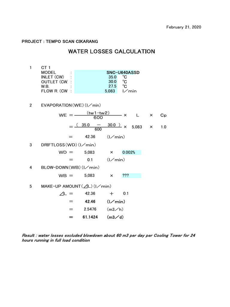 Water Losses Calculation | PDF