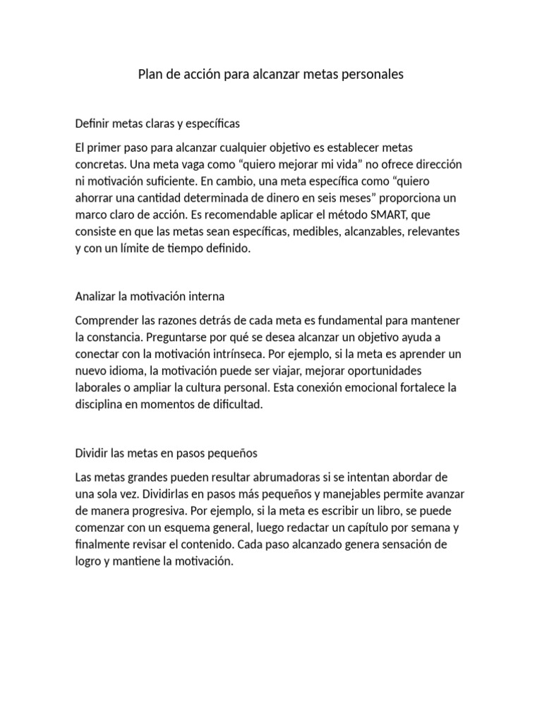 Plan de Acción para Alcanzar Metas Personales | PDF | Motivación ...