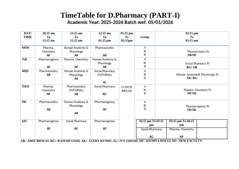 Class Routine - D.pharm 1st Year 26-27 Batch | PDF | Pharmacy ...