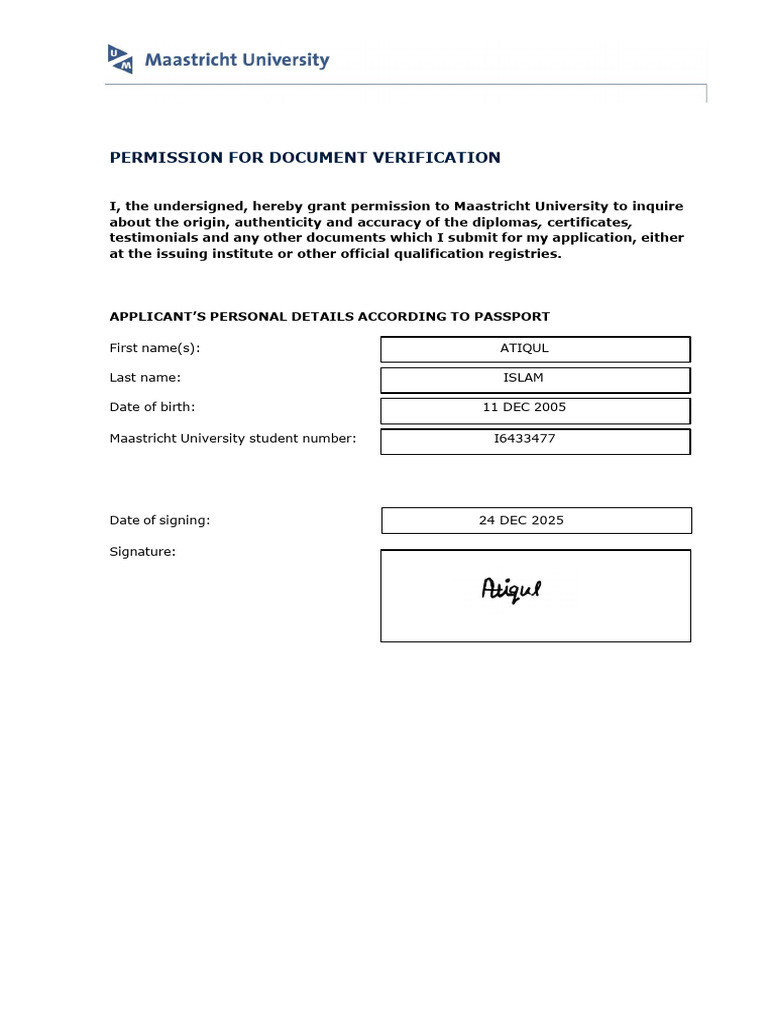 Permission For Document Verification | PDF