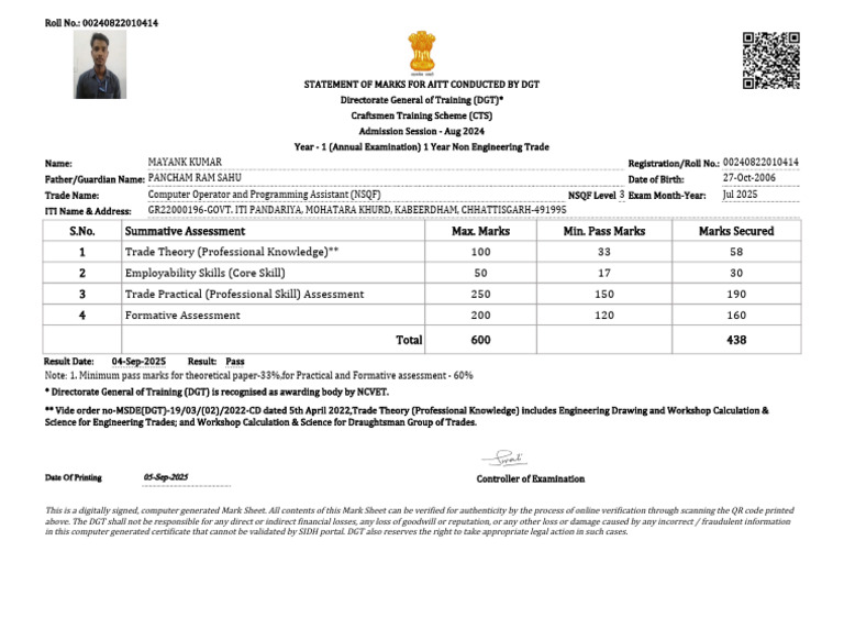 Date of Printing: Digitally Signed by DS Directorate General of ...