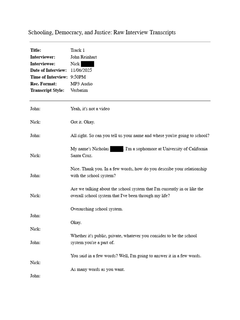 Interview Transcripts For ED60 Final - Frankie and Nick | PDF