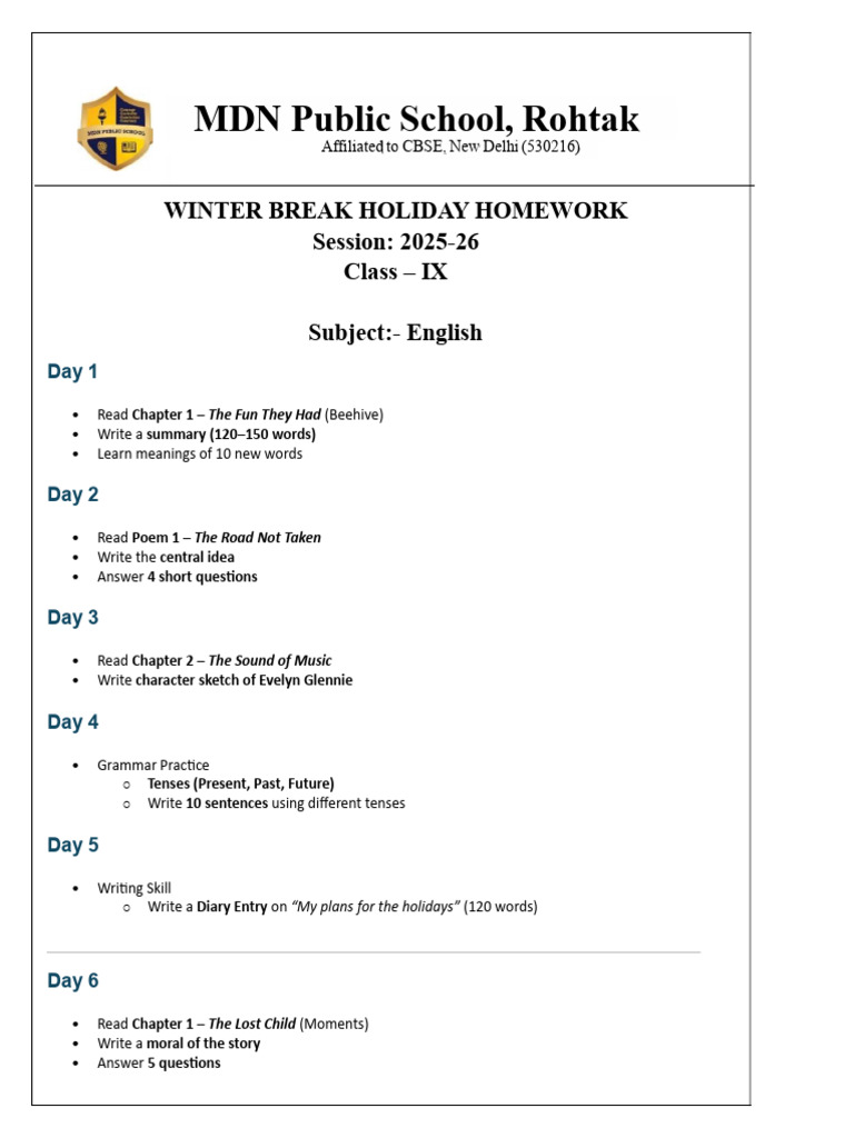 Class IX Winter Break Homework Guide | PDF | Rectangle