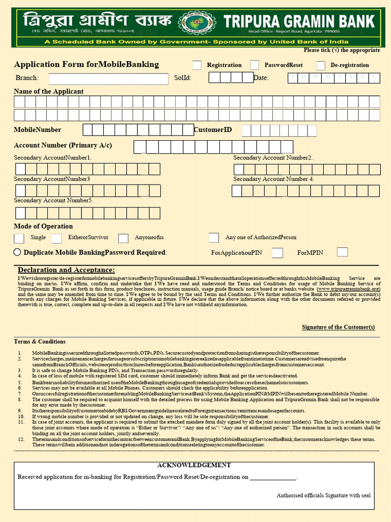 Mobile Banking Application Form | PDF