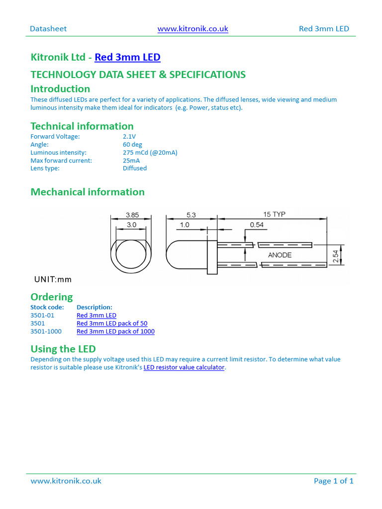 3501 Red 3mm LED | PDF
