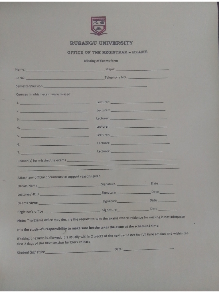 Missing Exam Form | PDF