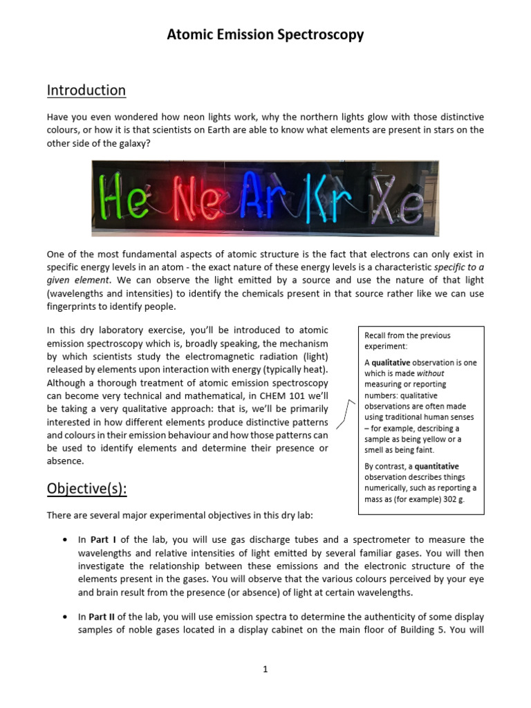 101 - Atomic Emission Dry Lab | PDF | Emission Spectrum | Spectroscopy