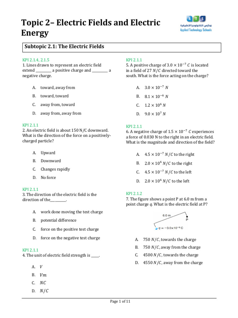 PHY50A-Topic 2-Electric Fields and Electric Energy-QP | PDF | Electric ...