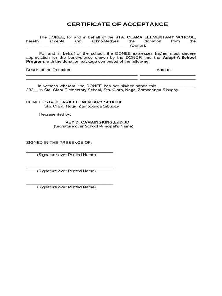Back Page Certificate of Acceptance | PDF
