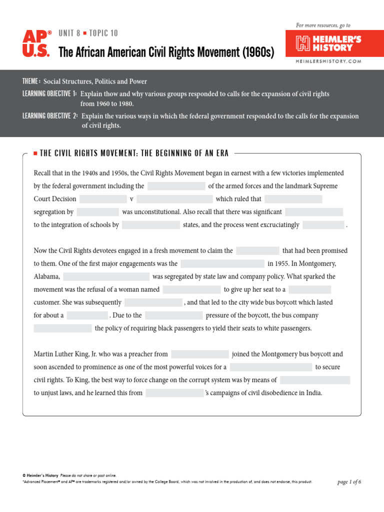 Civil Rights Movement Overview (1960s) | PDF | Martin Luther King Jr ...