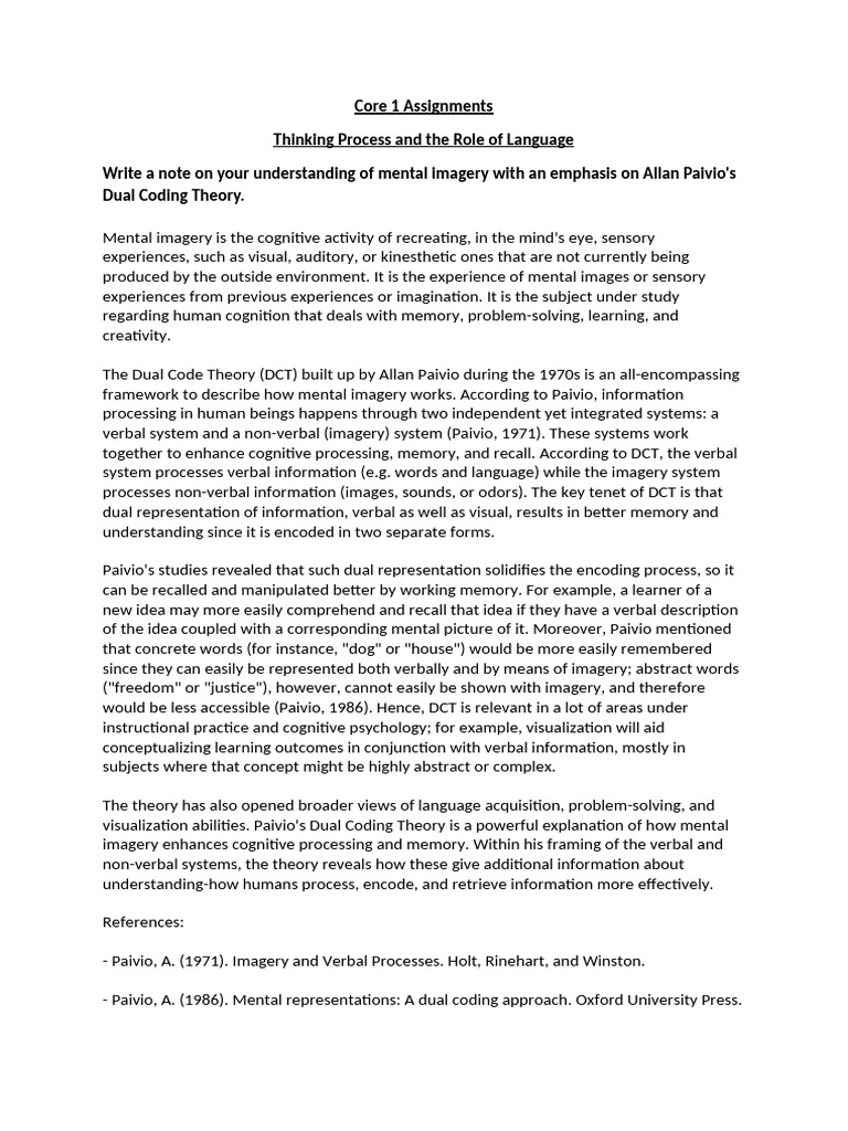 Core 1 Assignments Thinking Process and The Role of Language | PDF ...