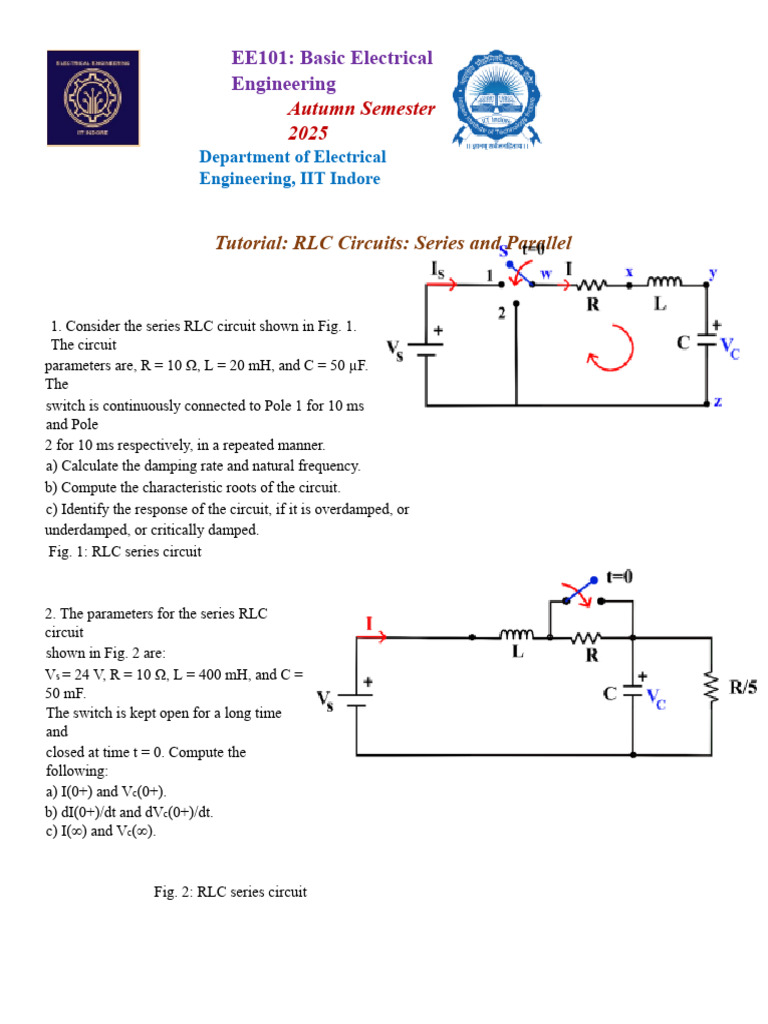 EE101 Tutorial RLC Circuits - Google Docs | PDF | Damping | Electronic ...