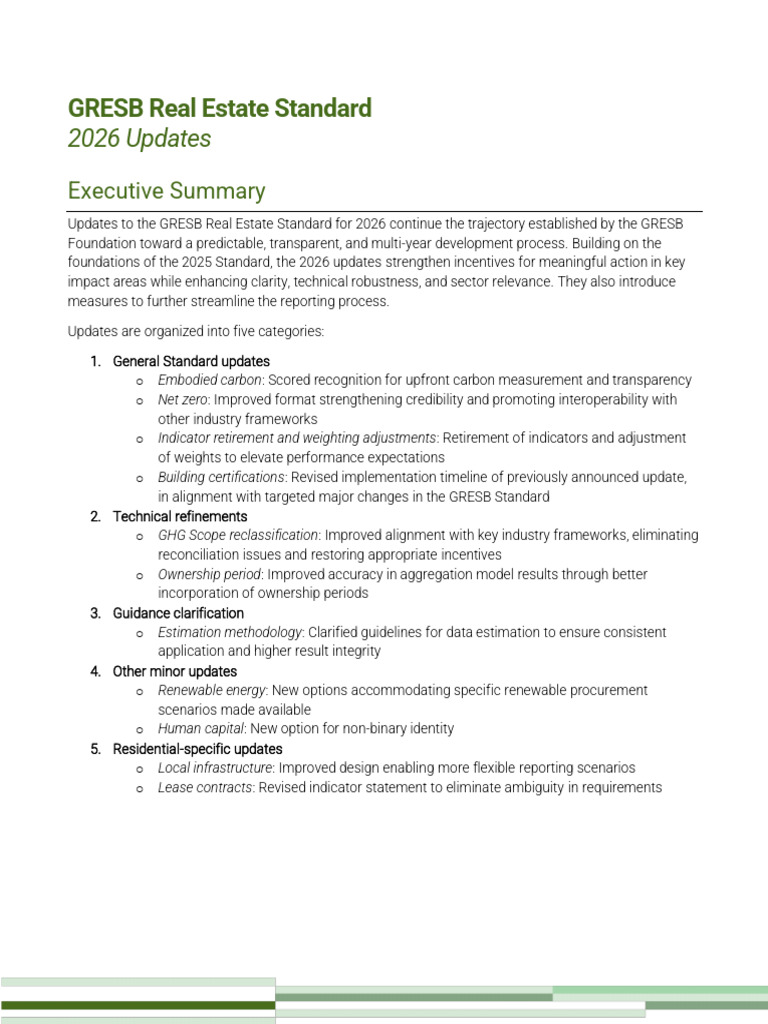 GRESB 2026 Real Estate Standard Updates | PDF
