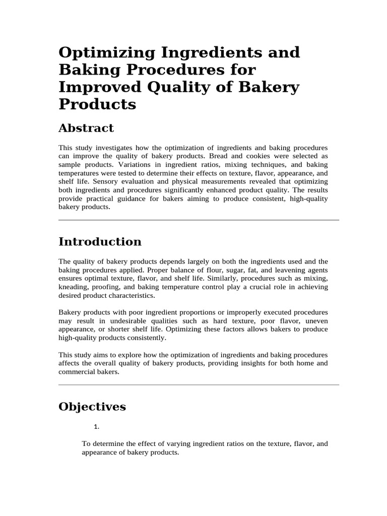Optimizing Ingredients and Baking Procedures For Improved Quality of ...