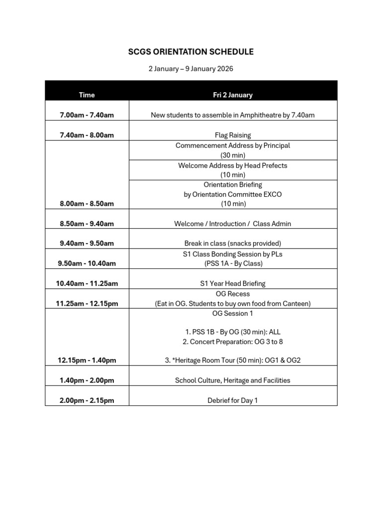 01 Orientation Schedule 20260101 134922 | PDF | Performing Arts ...
