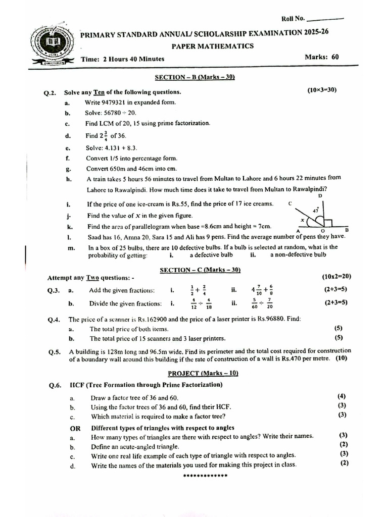 Primary Standard Papers 2025-26 | PDF