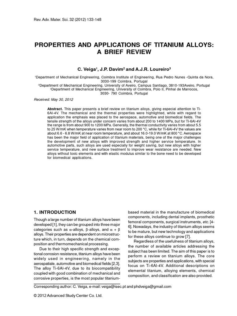 Titanium Alloys: Properties & Applications | PDF | Titanium ...