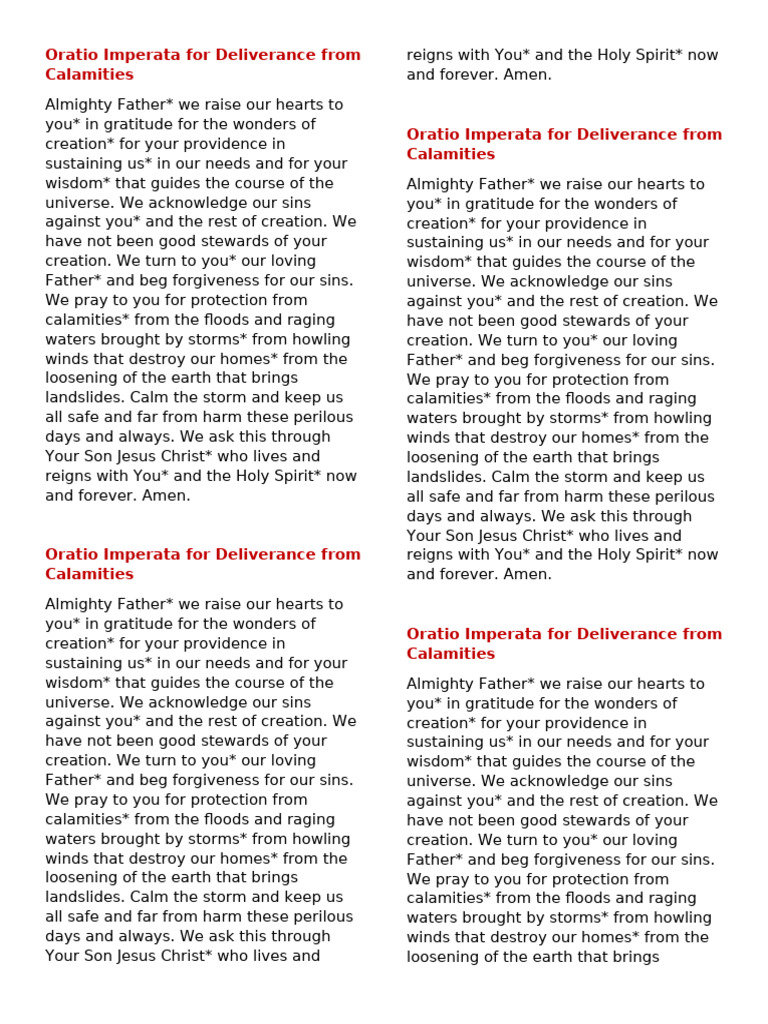 Prayer for Protection from Calamities | PDF | Deliverance Ministry ...