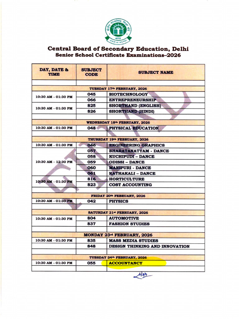 Boards Date Sheet (2025-26) | PDF