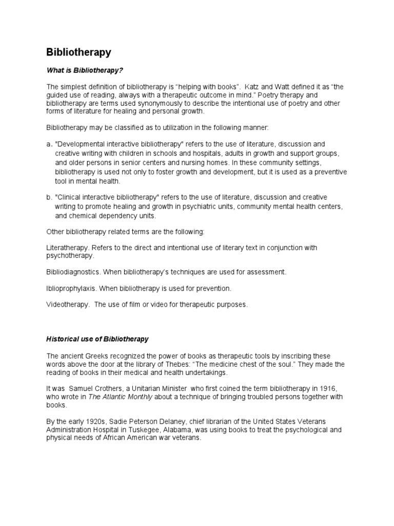Bibliotherapy and Music Therapy | PDF | Psychotherapy | Psychiatry