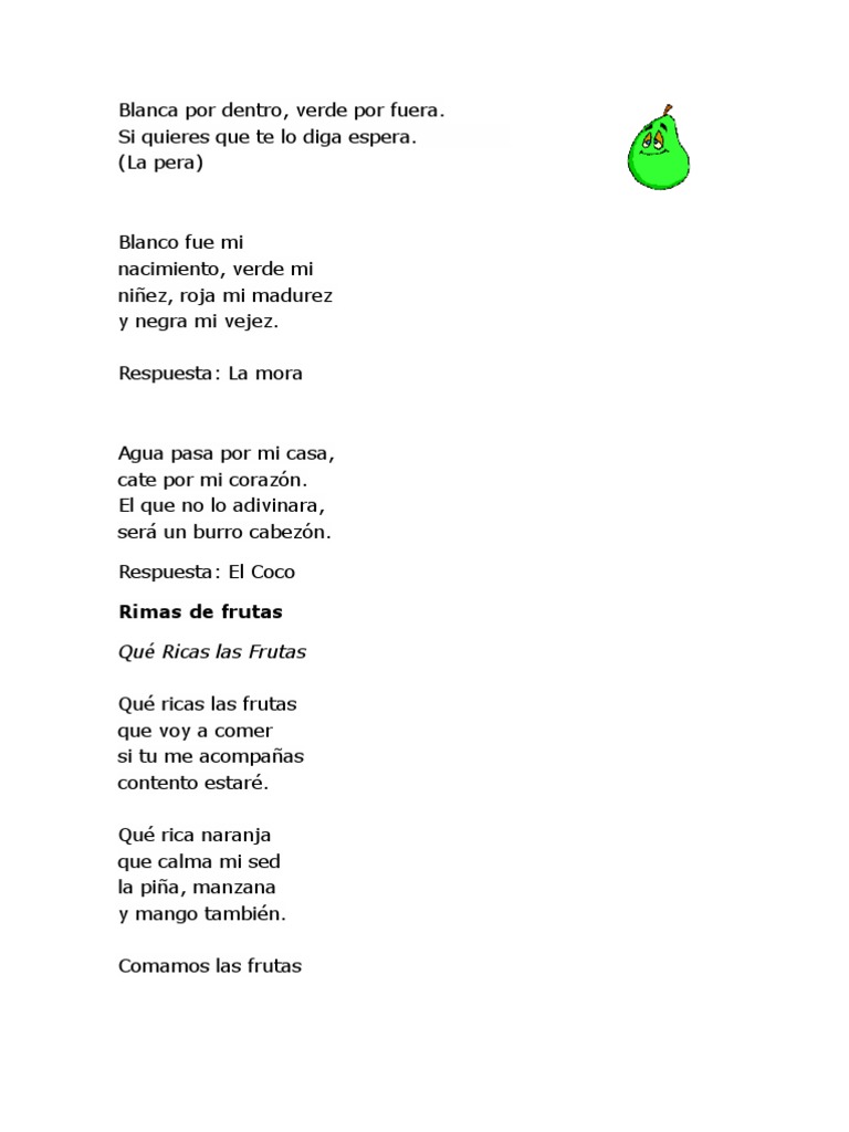 Adivinanzas y Rimas de Frutas | PDF | Plantas comestibles | Alimentos