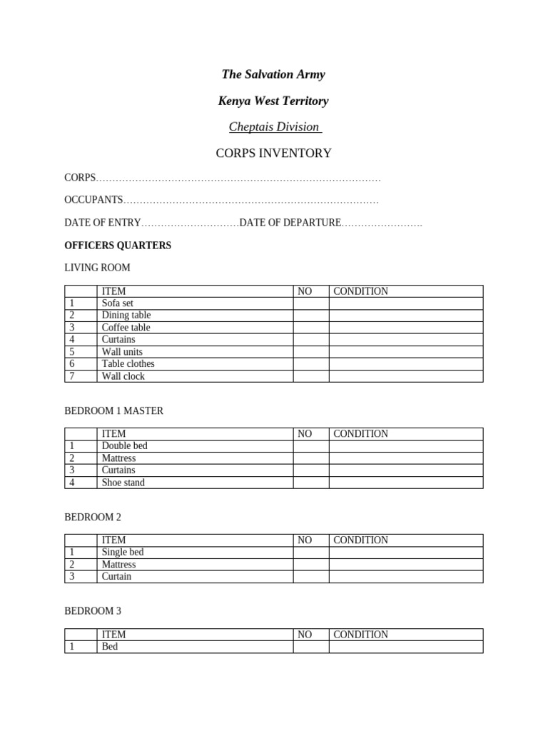 The Salvation Army Inventory | PDF | Bedroom | Furniture